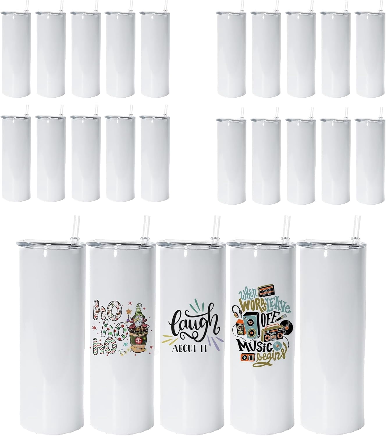 25 Pack Sublimation Tumbler Blanks with Lid and Straw,20 OZ Straight ...