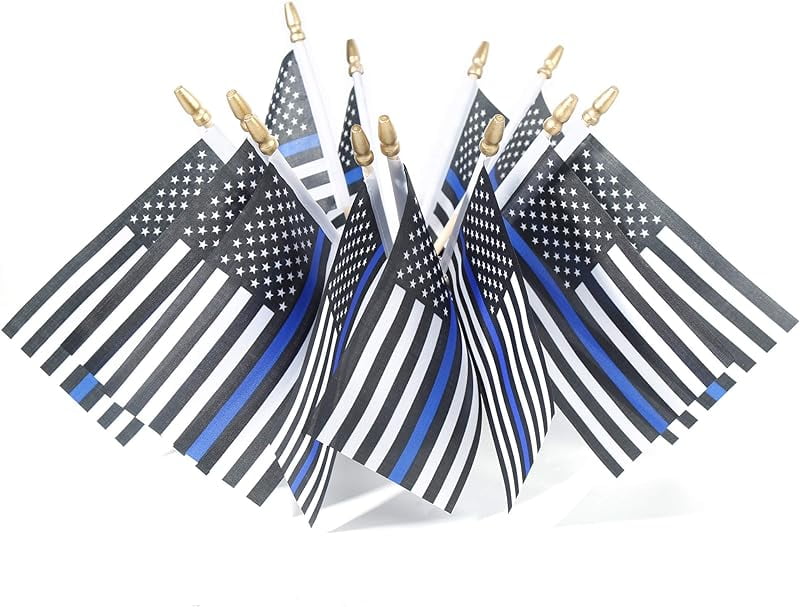25 Pack Thin Blue Line Police Small Mini American Flag on Stick Police ...