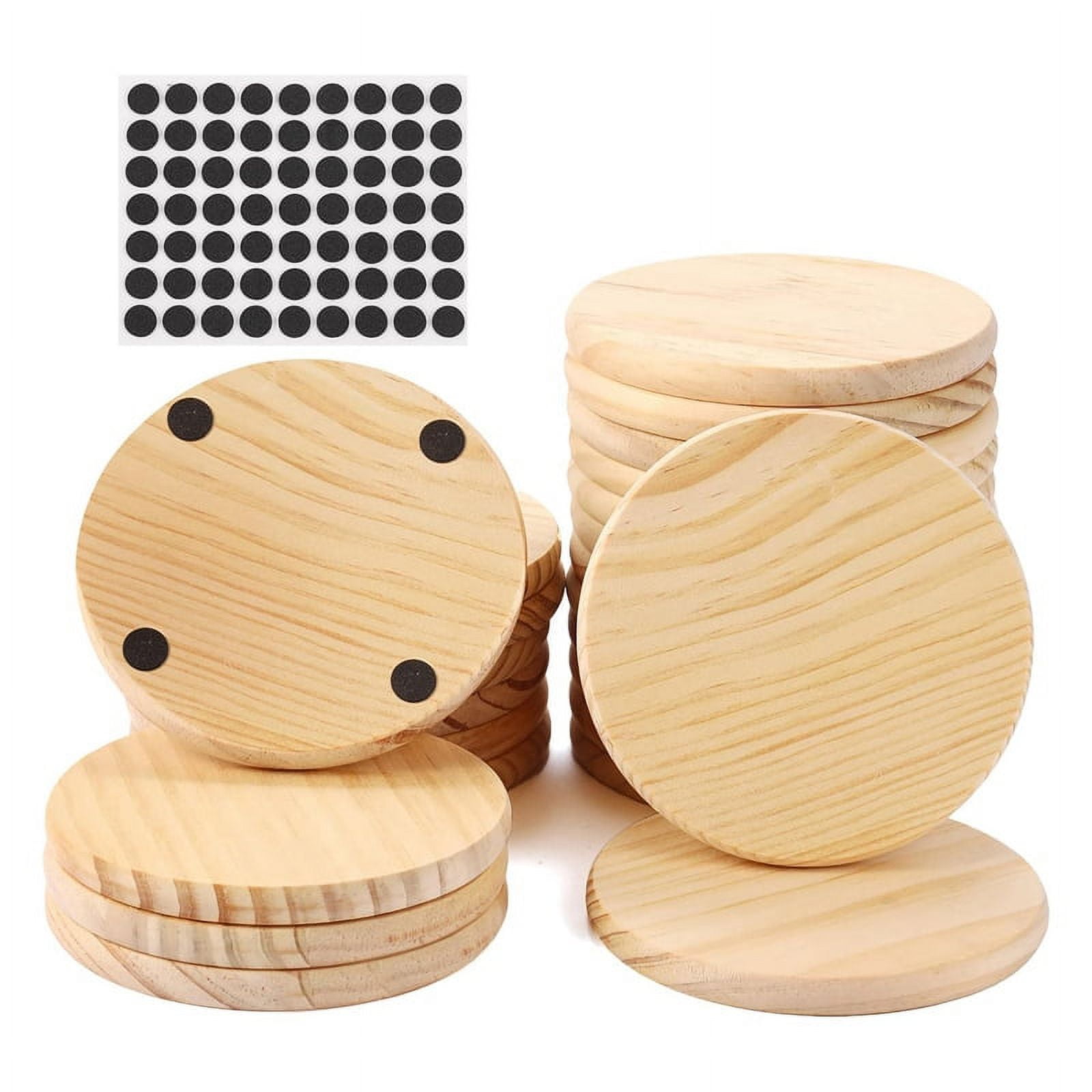 25 Pack Unfinished Wood Coasters, 4 Inch Blank Wooden Coasters Crafts ...