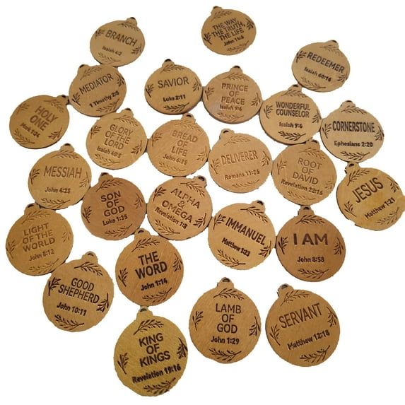 25 Pack Of Wooden Hanging Ornaments With 25 Unique Savior Names, 5 Cm ...