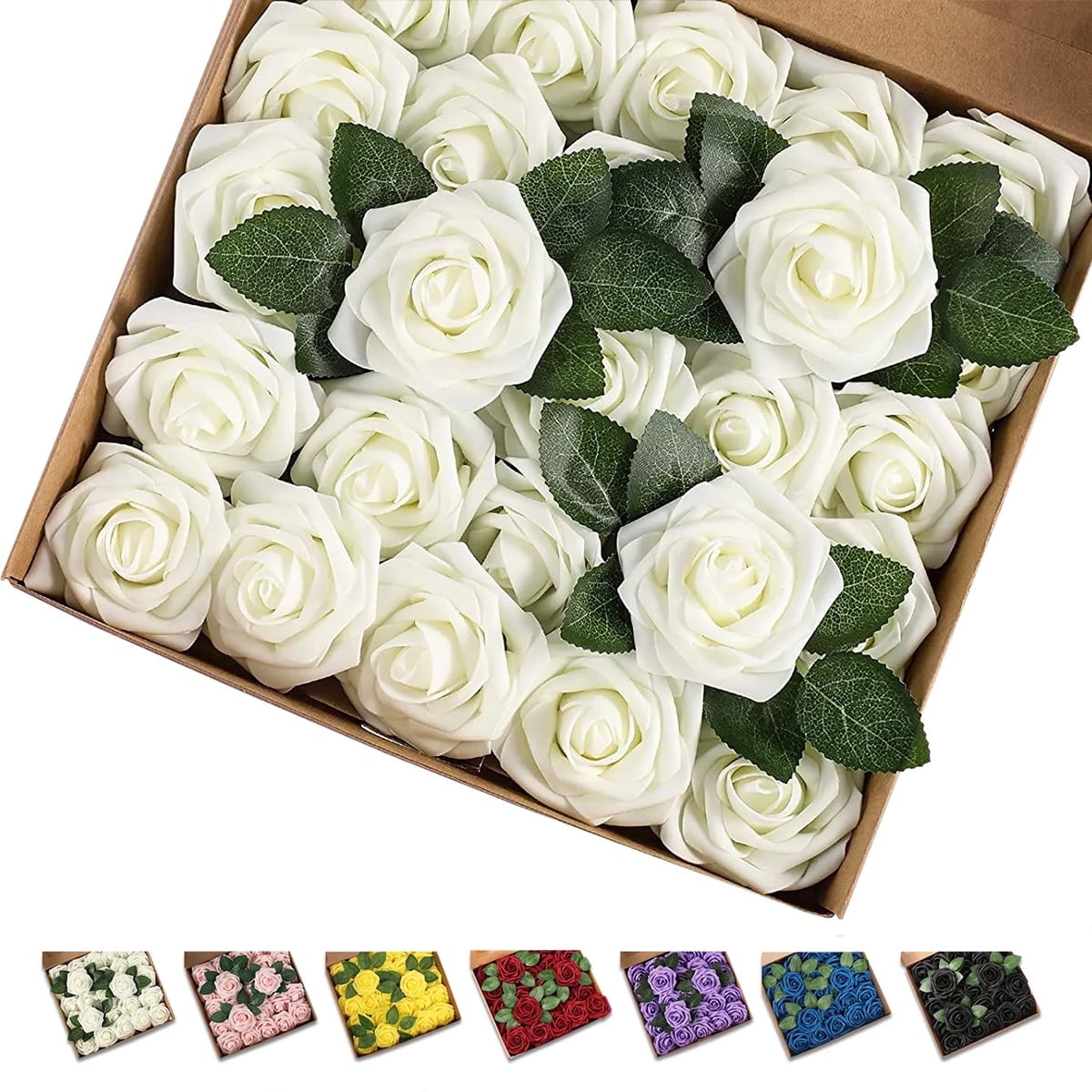 25 Pack artificial foam roses with stems for wedding DIY bouquets ...
