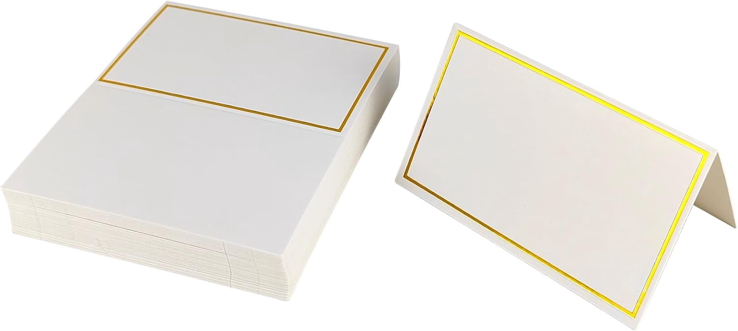 25 Pack s, 2"x3.3" White Blank Name Cards with Gold Foil Border for ...