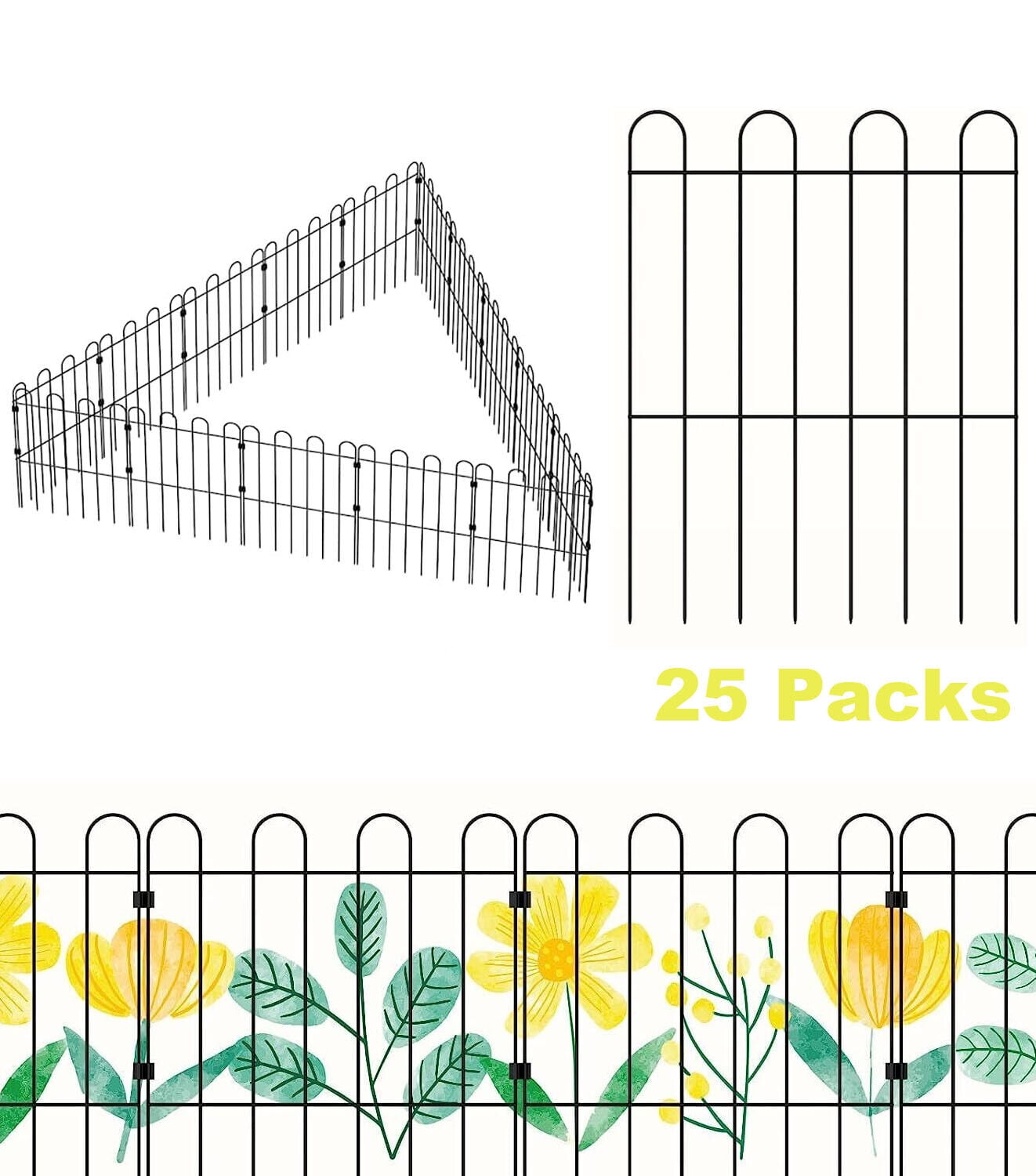 Sunexinlo 25 Packs Small Decorative Garden Fence Panels, Rustproof ...