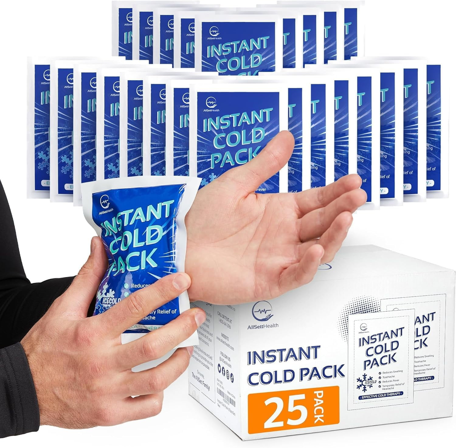 25 Packs Instant Ice Cold Pack (6” x 4.5”) - Disposable Instant Ice ...