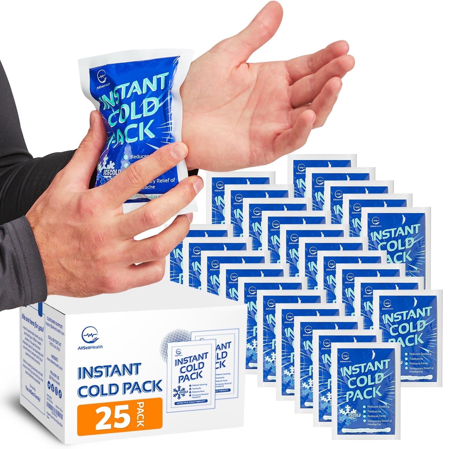 25 Packs Instant Ice Cold Pack (6” x 4.5”) - Disposable Instant Ice ...
