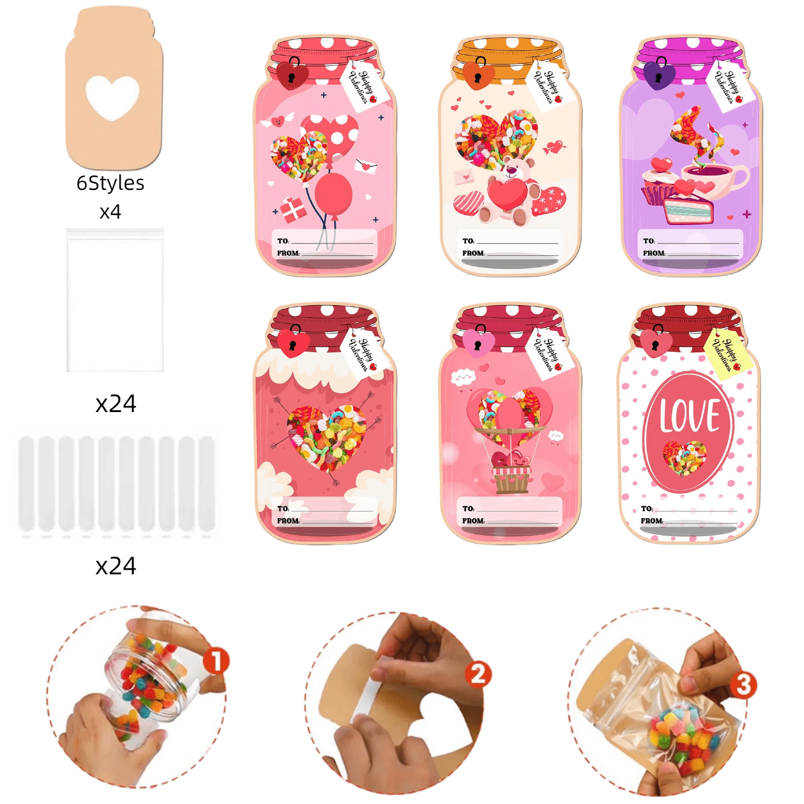 Valentines Day Cards for Kids - 25 Pack Mason Jar Valentine Gifts Cards ...