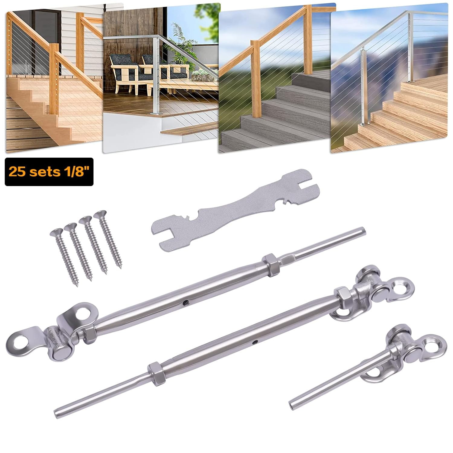 25 Pairs Cable Railing Hardware Kit, Adjustable Swage Toggle Turnbuckle ...