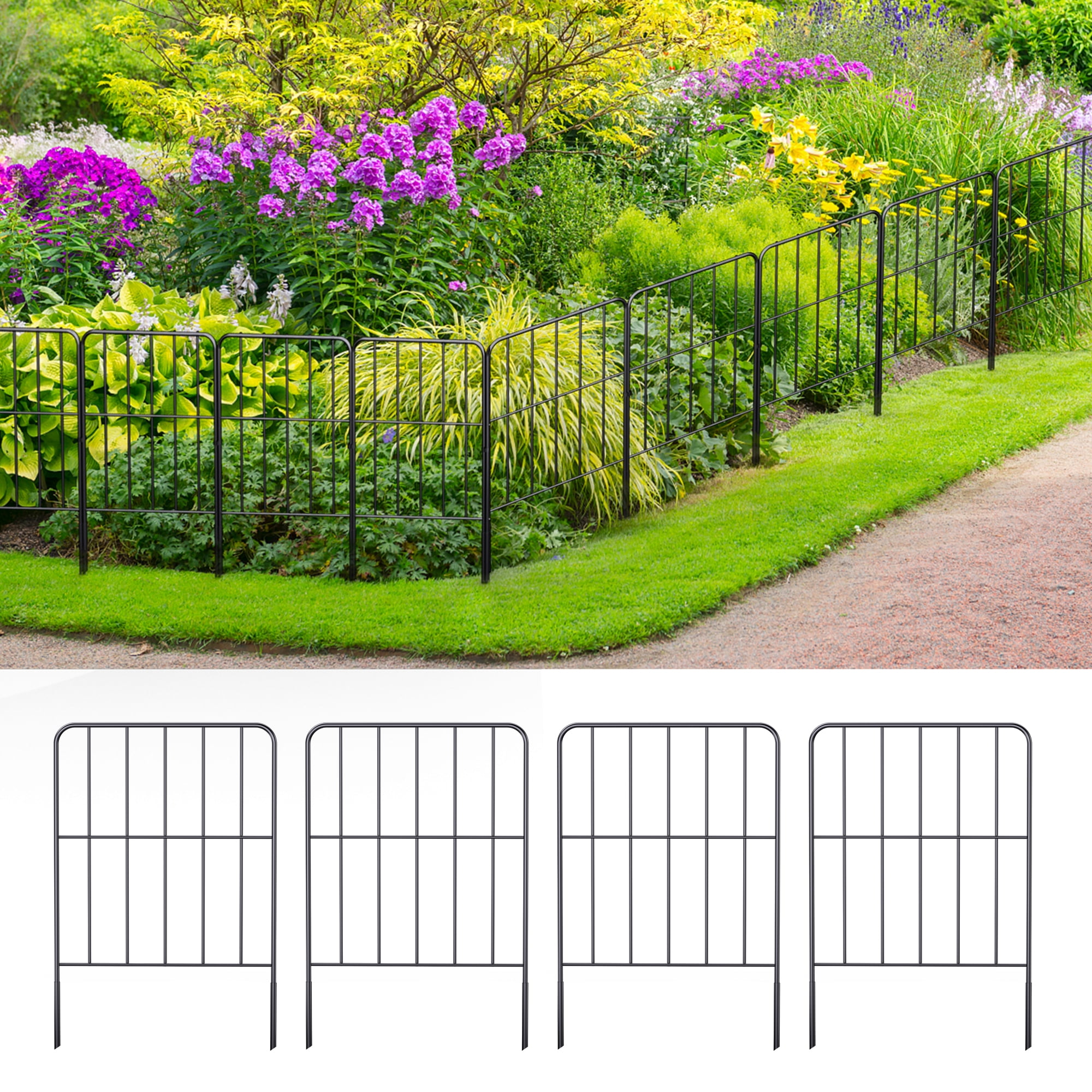 Outdoor Metal 25-Panel Flat-Top Garden Fence, 27ft Connectable, 24"x13 ...