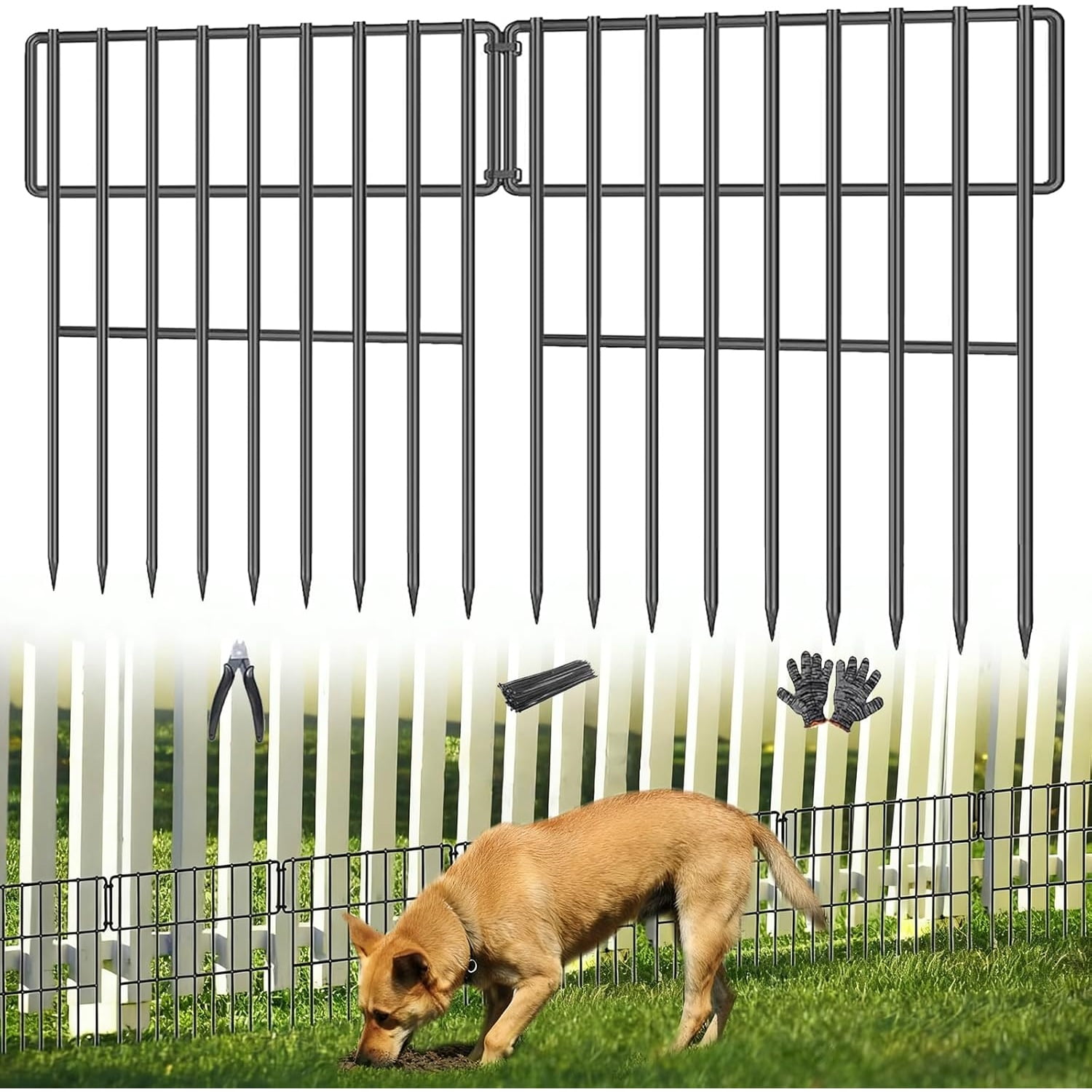 25 Panels Garden Fencing Animal Barrier, 17in (H) X 27ft (L) No Dig Dog ...