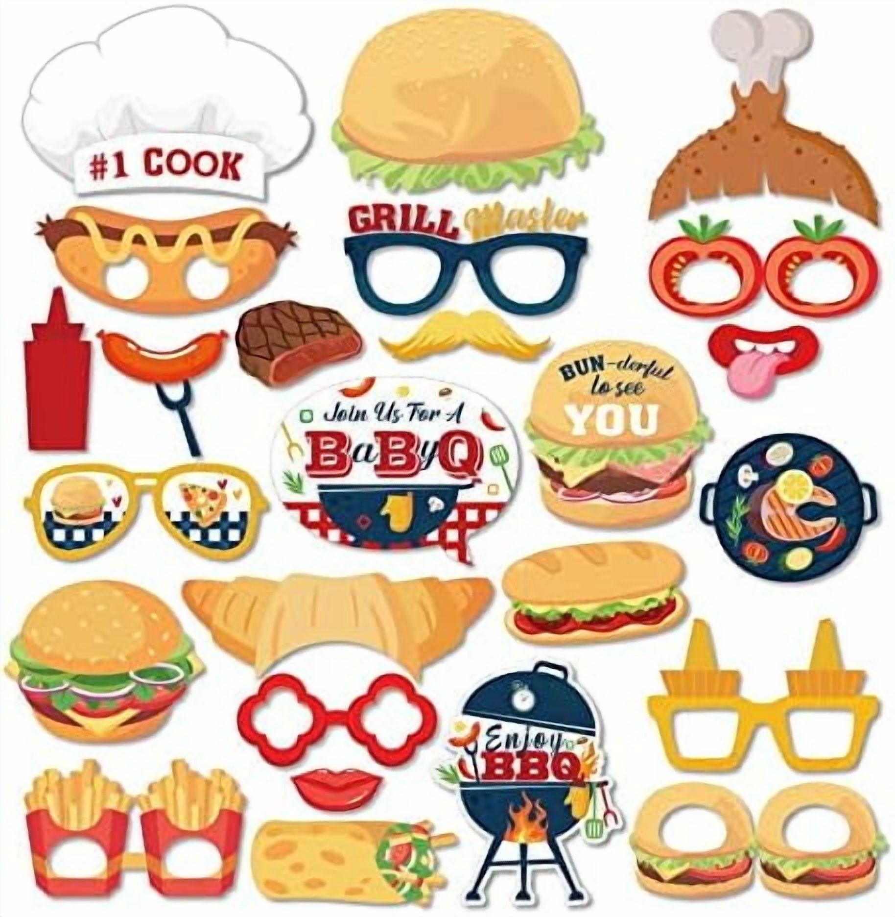 25 Pc Burger BBQ Photo Booth Props, Burger Themed Decoration Props, Fun ...