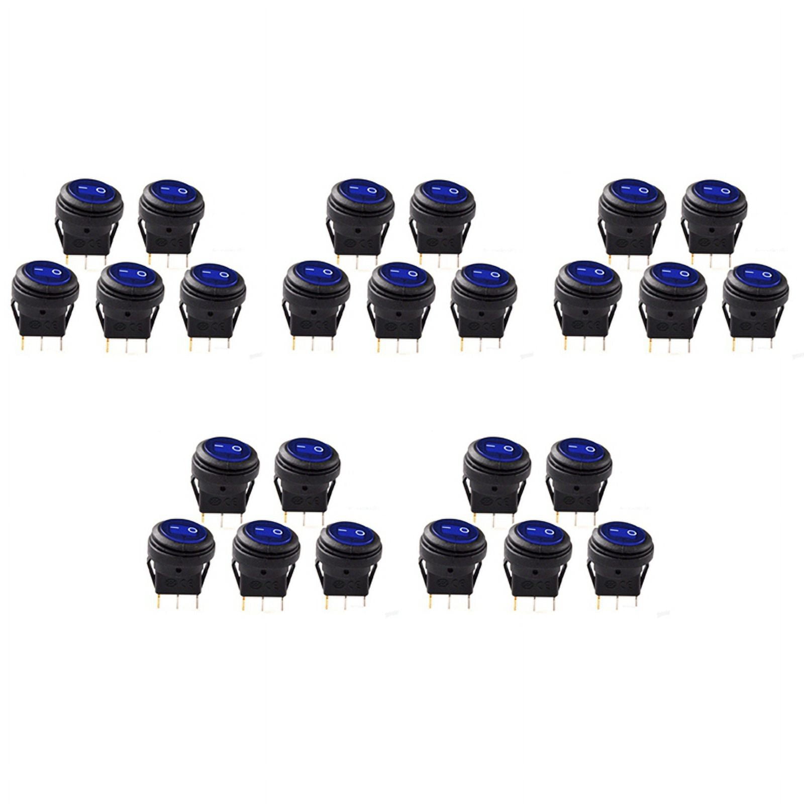 25 Pcs 12V 20A Waterproof Round On/Off Rocker Switch Car Auto Boat SPST ...