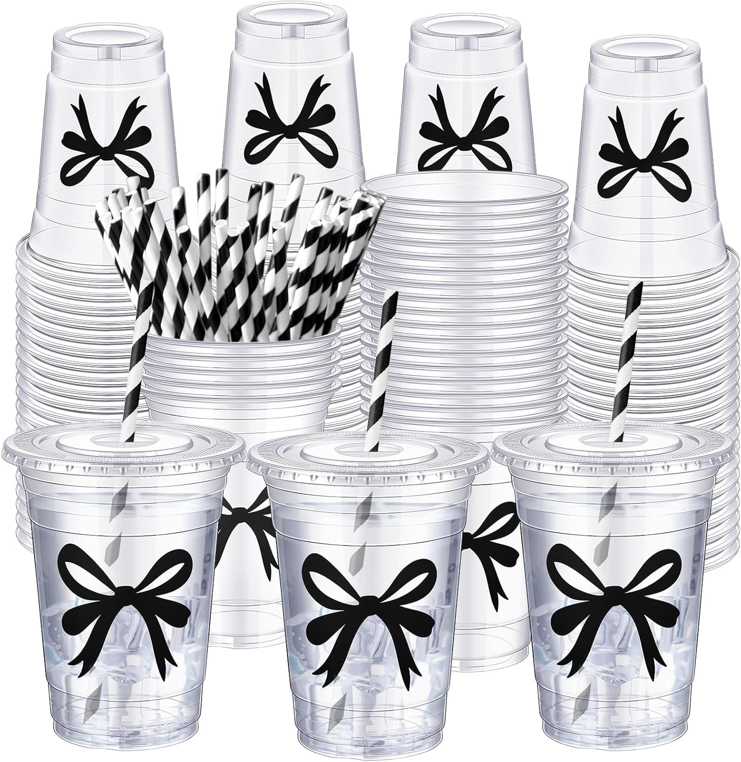 25 Pcs 16 oz Coquette Disposable Plastic Cups with Straw for Party ...