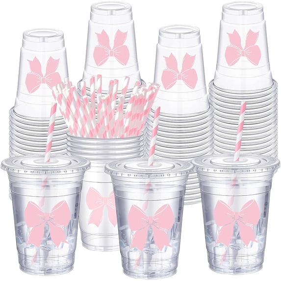 25 Pcs 16 oz Coquette Disposable Plastic Cups with Straw for Party ...