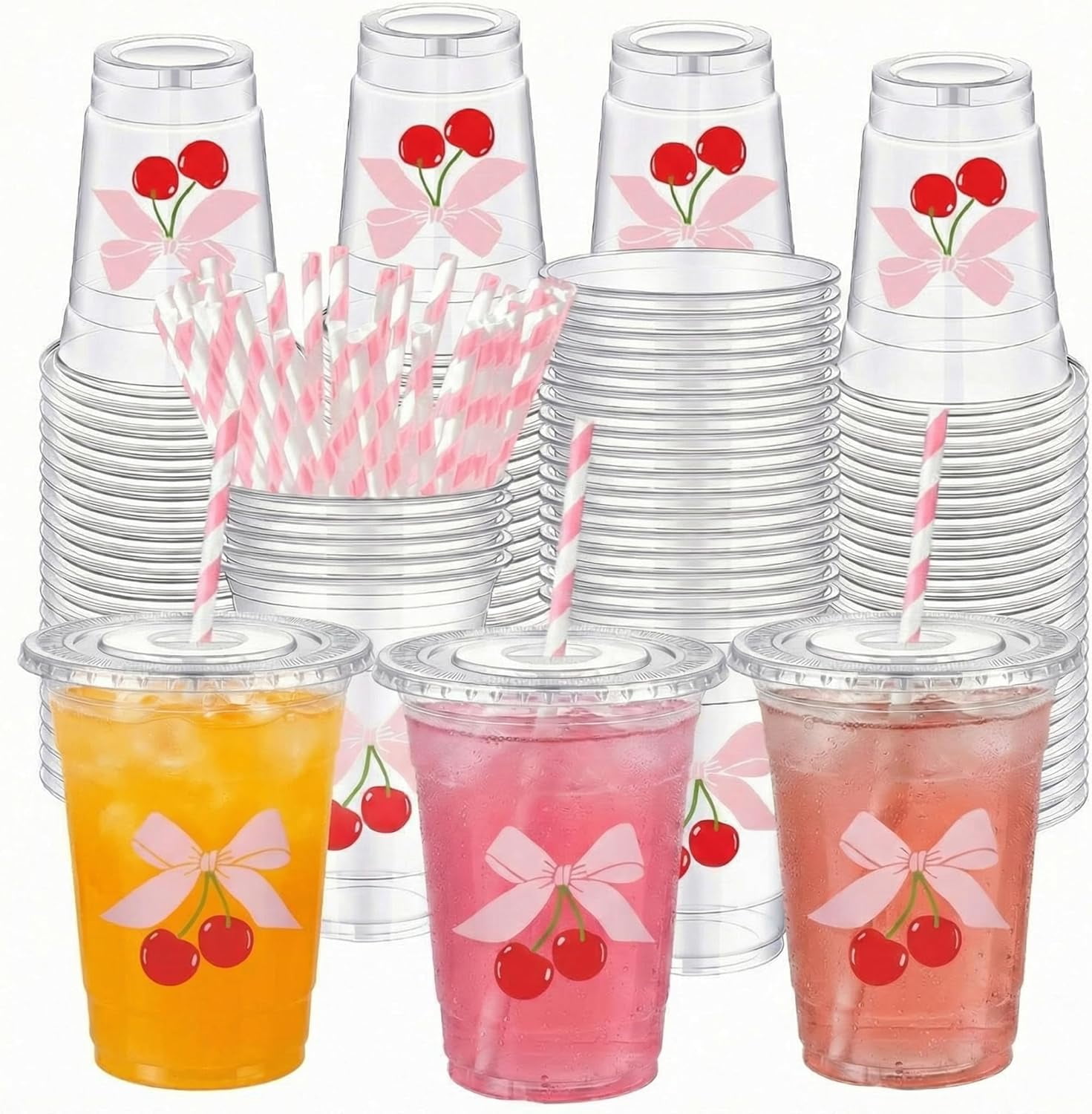 25 Pcs 16 oz Coquette Disposable Plastic Cups with Straw for Party ...