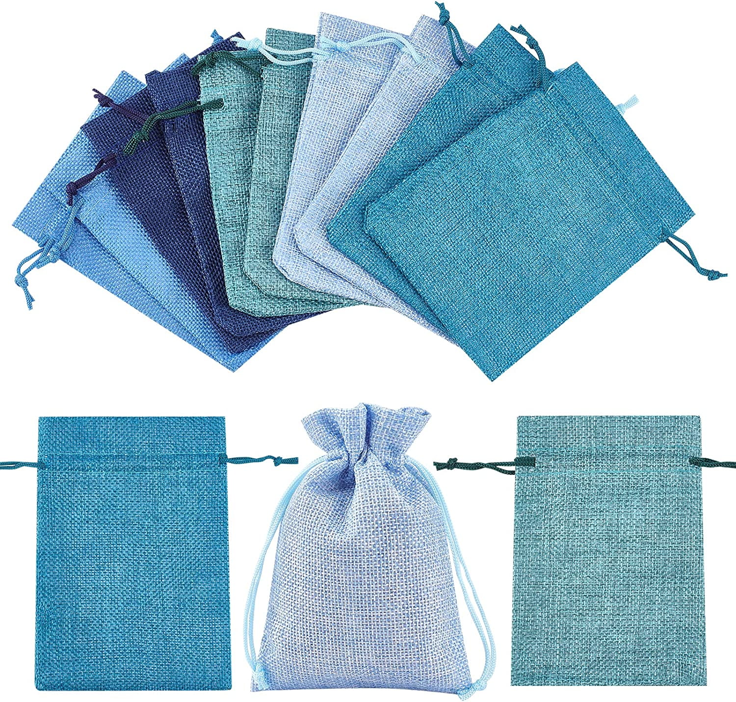 25 Pcs 5.51" Long Burlap Packing Pouches with Drawstring Design Linen ...