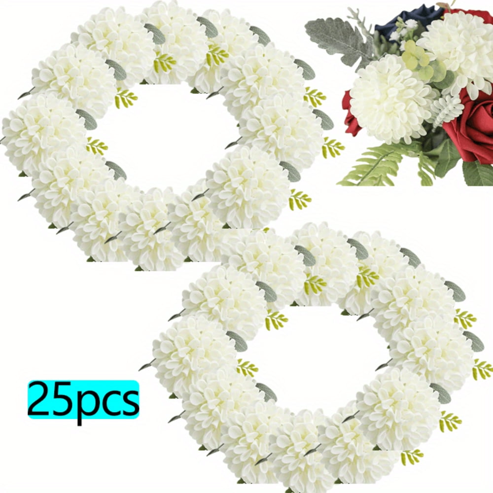 25 Pcs Artificial Flowers with Stems, Real Touch Ivory Dahlia and ...