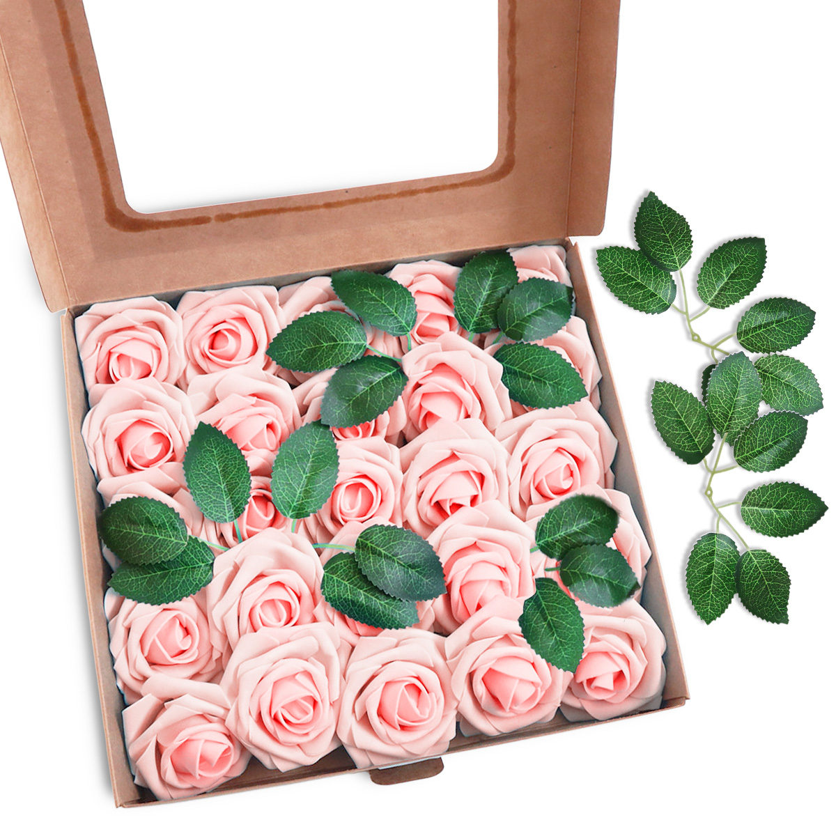 25 Pcs Artificial Foam Rose Flowers, Pink Champagne Vintage Fake Roses ...