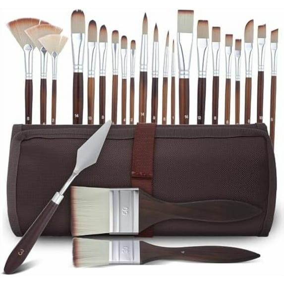 25 Pcs Artist Paintbrush Set, Professional Acrylic Oil Paint Brushes ...