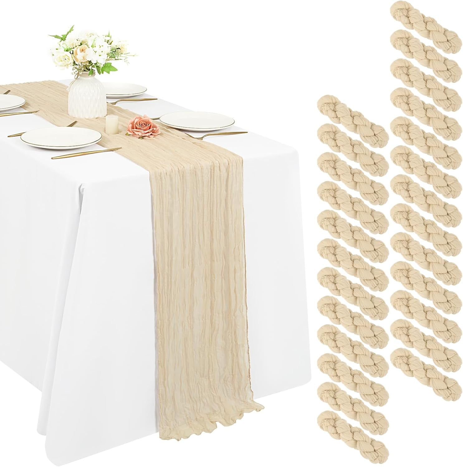 25 Pcs Beige Cheesecloth Table Runner 10FT, Rustic Sheer Cheese Cloth ...