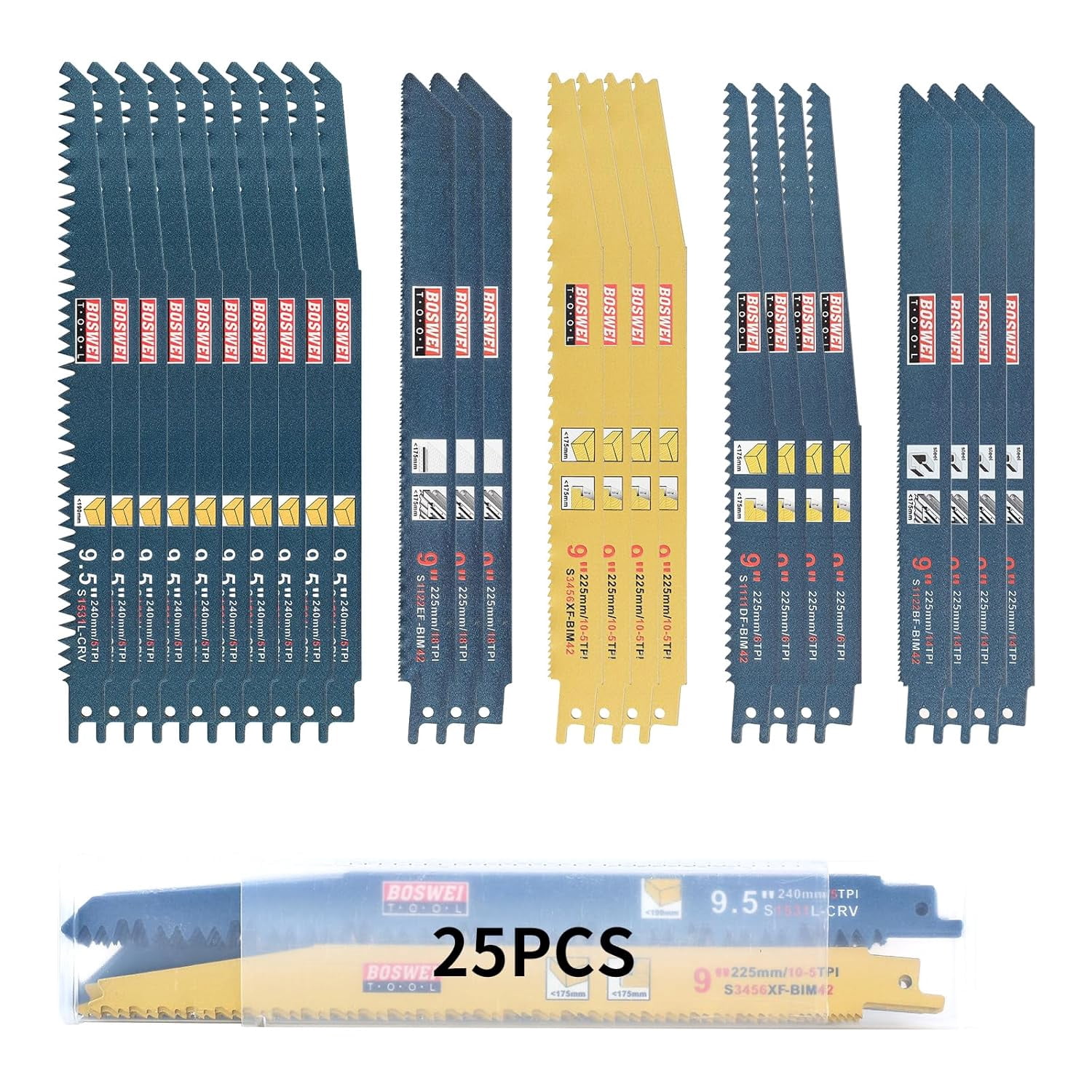 25 Pcs Bi-Metal Reciprocating Saw Blade Set, 9 Inch Sawzall Blades with ...