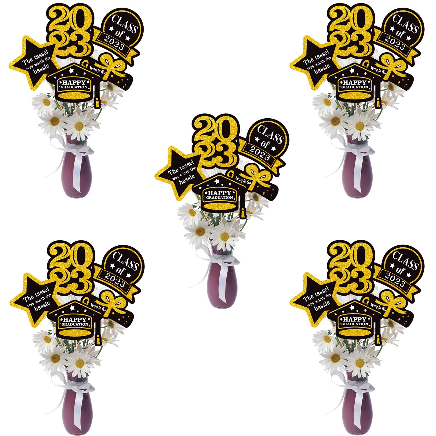 25 Pcs Black Gold Centerpiece Class of 2024 Table Signs Grad Sticks ...