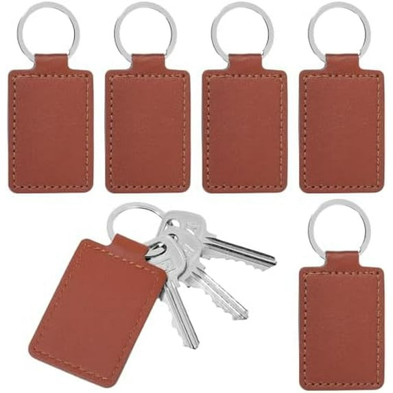 25 Pcs Blank Leather Keychains PU Key Fobs with Ring Rectangular ...