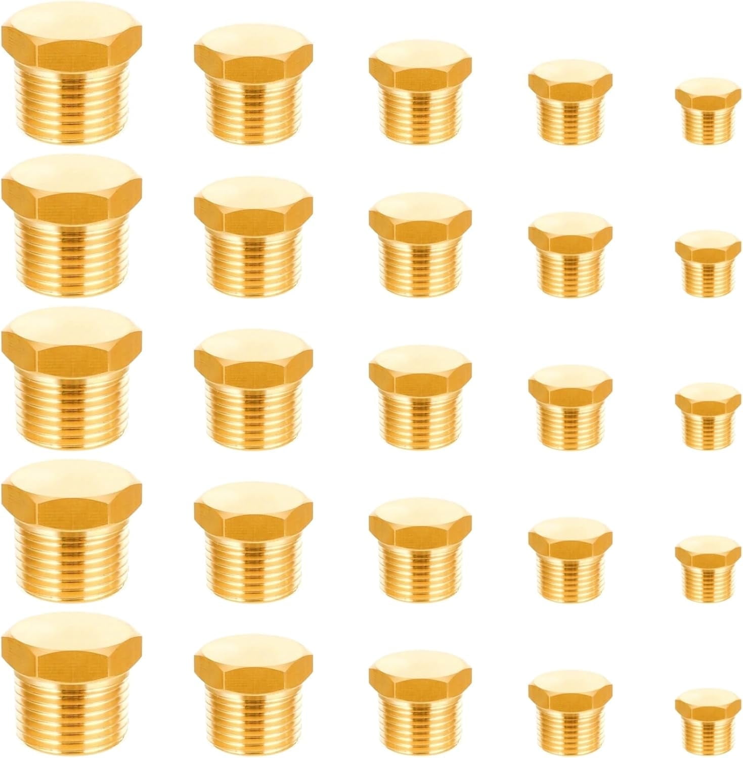 25 Pcs Brass Pipe Plug Fitting Assortment Kit, 5 Sizes 1/8" 1/4" 3/8" 1 ...
