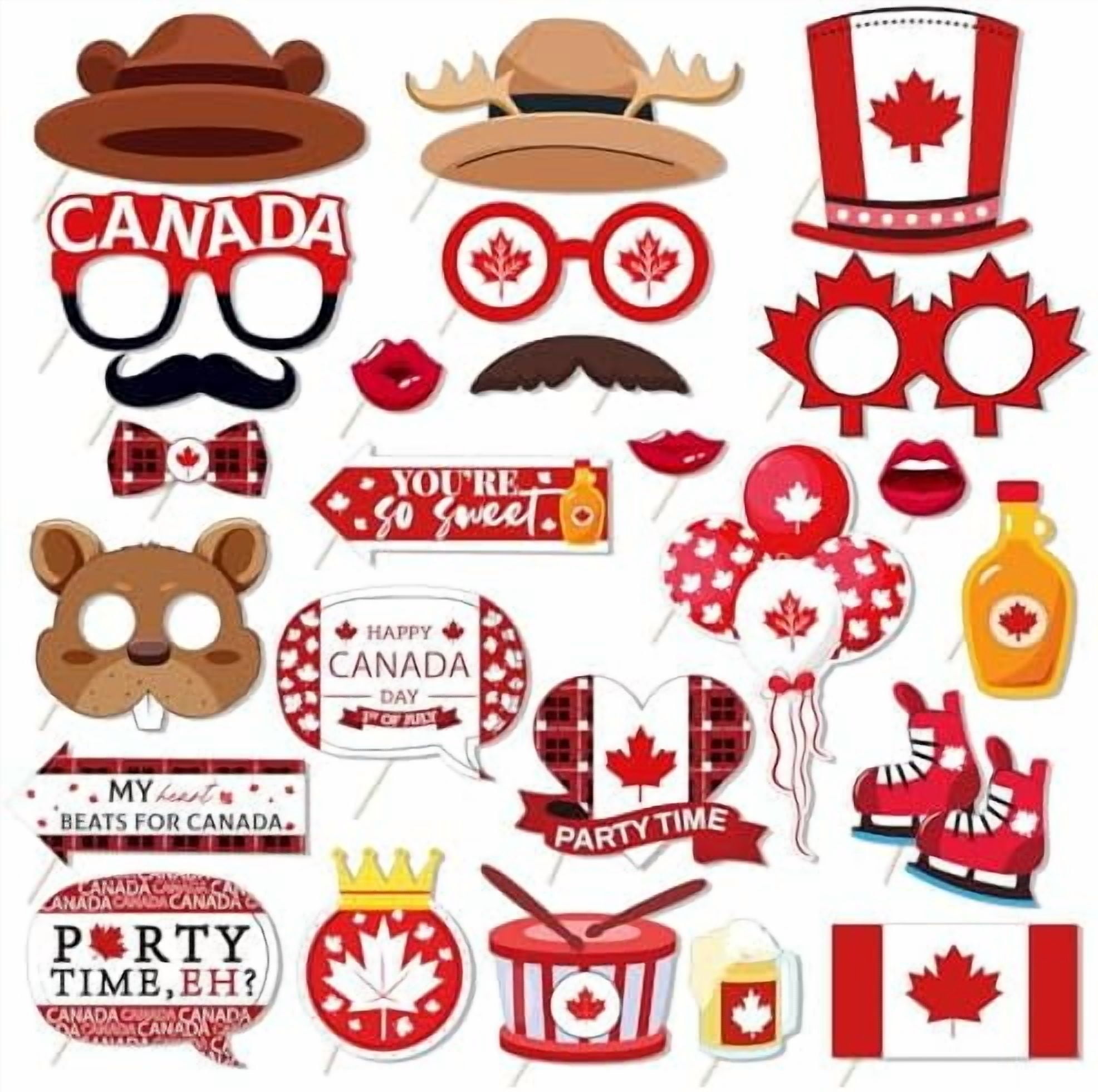 25 Pcs Canada Photo Booth Props with Stick, Canada Flag Selfie Props ...