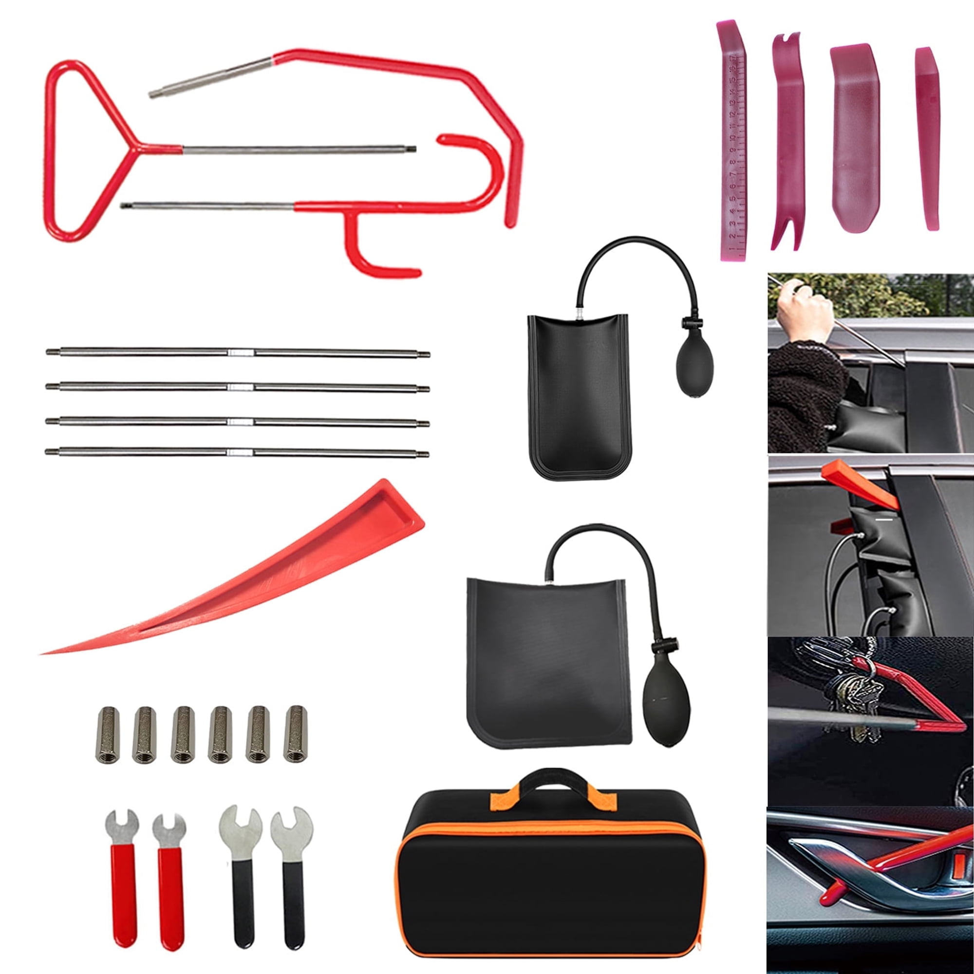 25 Pcs Car Emergency Tool Kit with Unlock Tools, 59-Inch Pull Hook & J ...