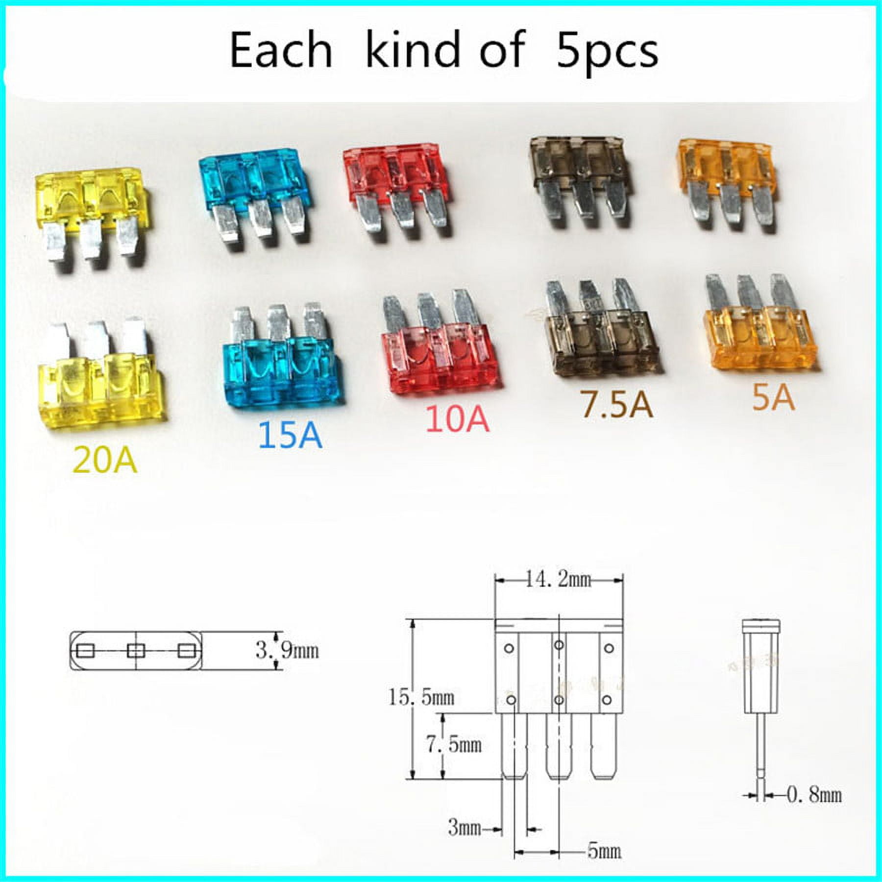 25 Pcs Car Fuse Micro3 Fuse 3 Pins For Ford Focus Mondeo Dodge JEEP 5A ...