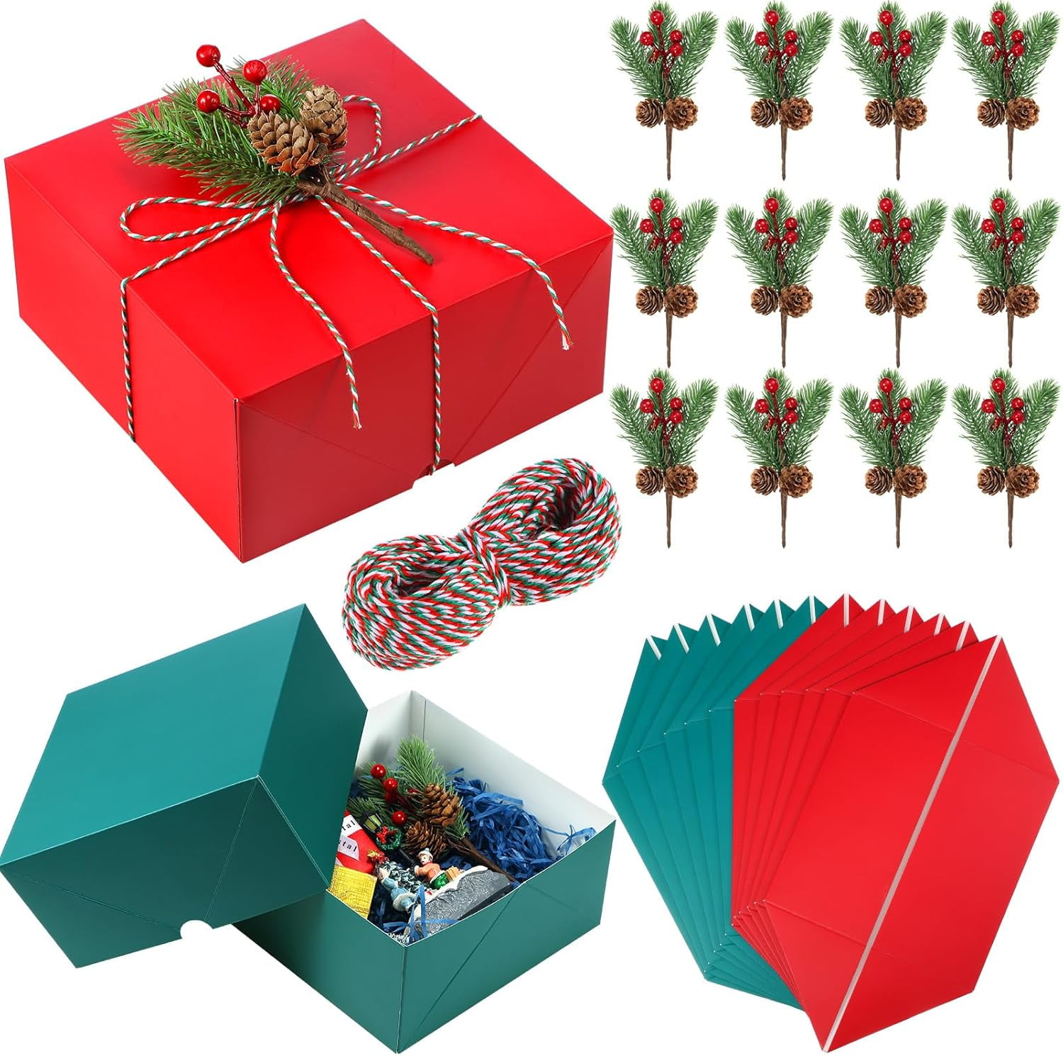 25 Pcs Christmas Gift Boxes with Lids Set 12 Pcs 8 x 8 x 4 Inch Paper ...