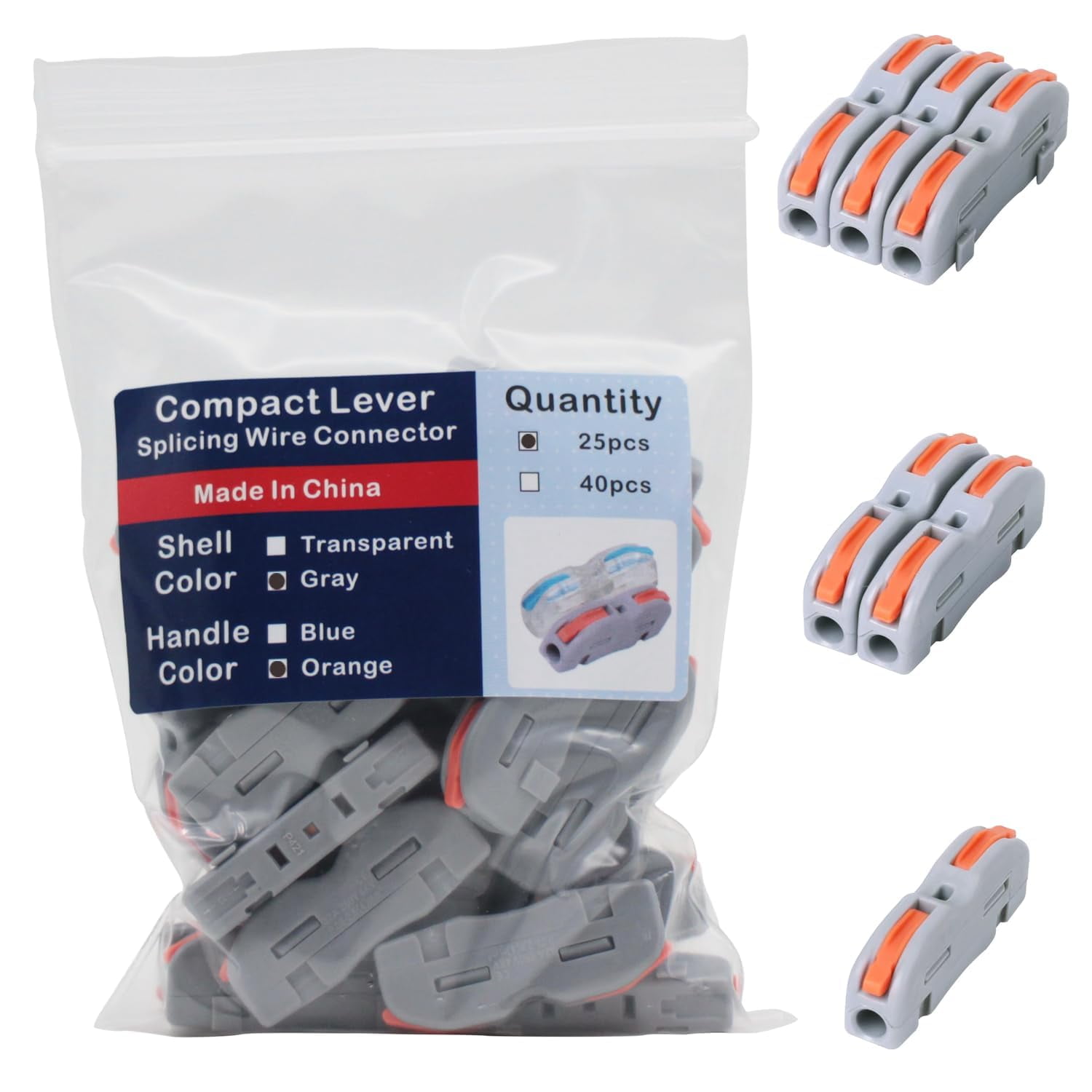 25 Pcs Compact Lever Splicing Wire Connectors,1 Conductor Inline ...
