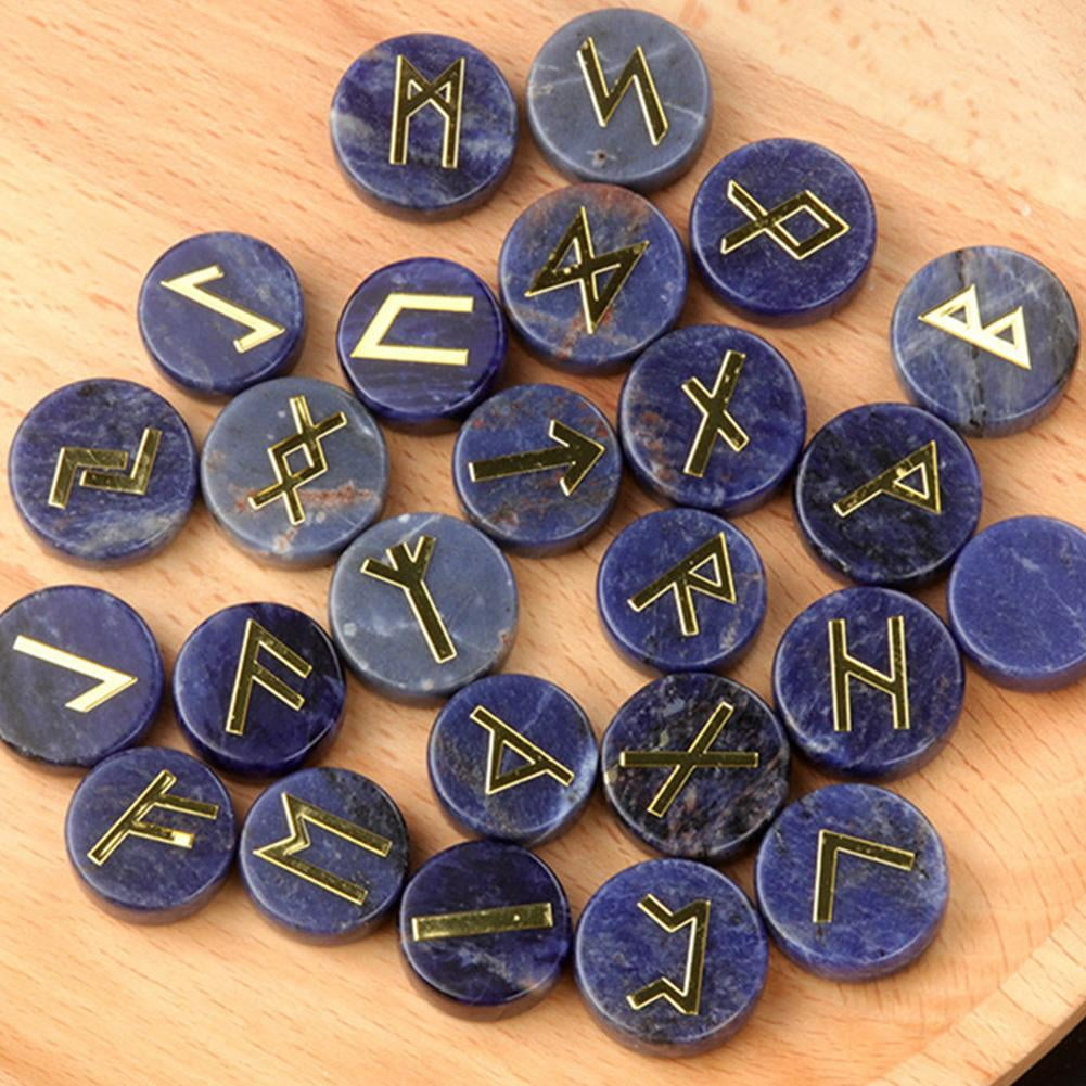 25 Pcs Crystal Agate Rune Stones Set, Viking Divination Kit for ...