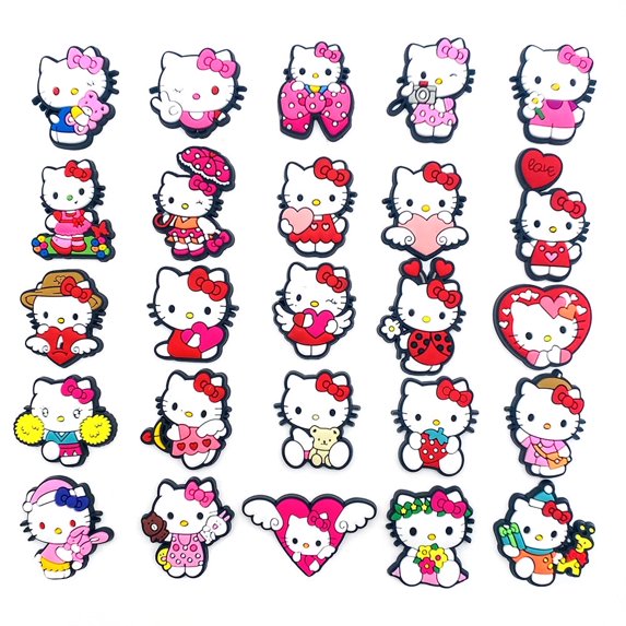 25 Pcs Cute White Cat Kitty with Pink Bow PVC Shoe Charms Reusable DIY ...
