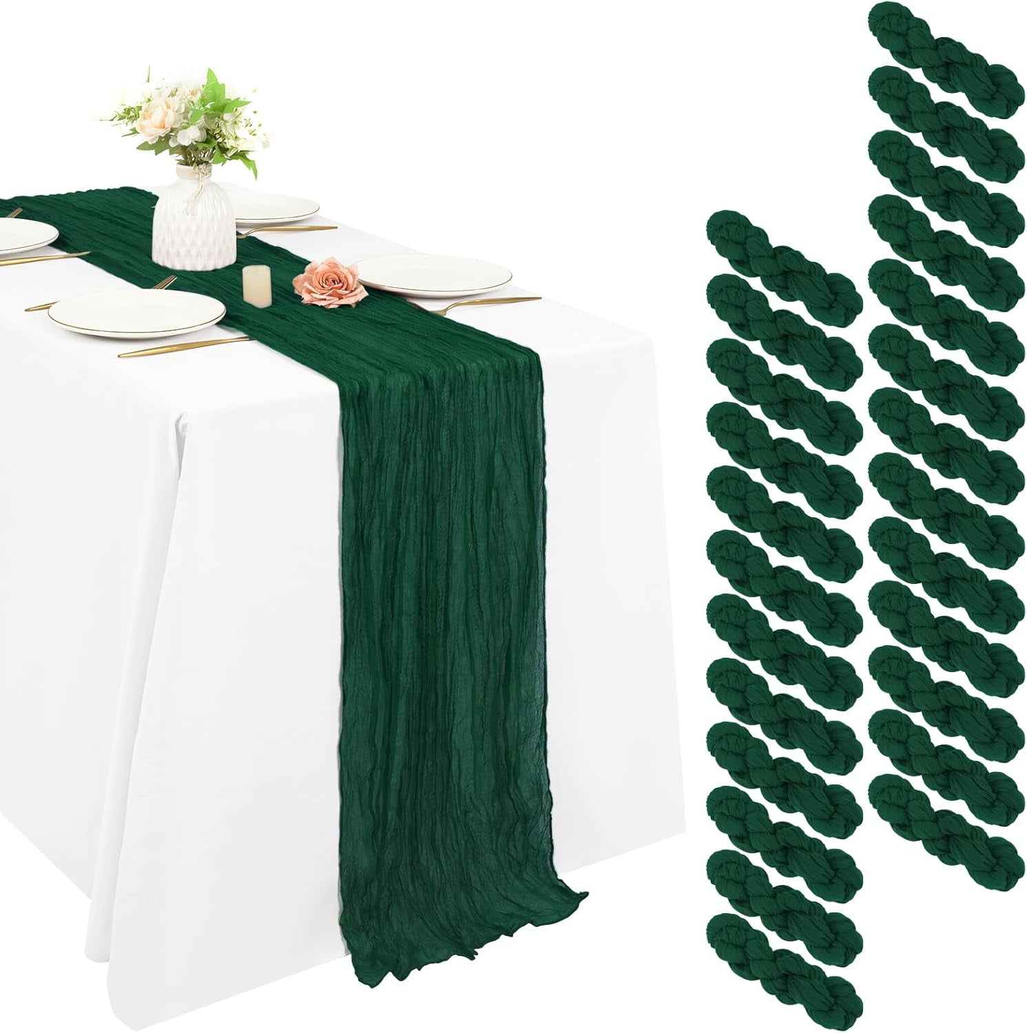 25 Pcs Emerald Green Cheesecloth Table Runner 10FT, Rustic Sheer Cheese ...
