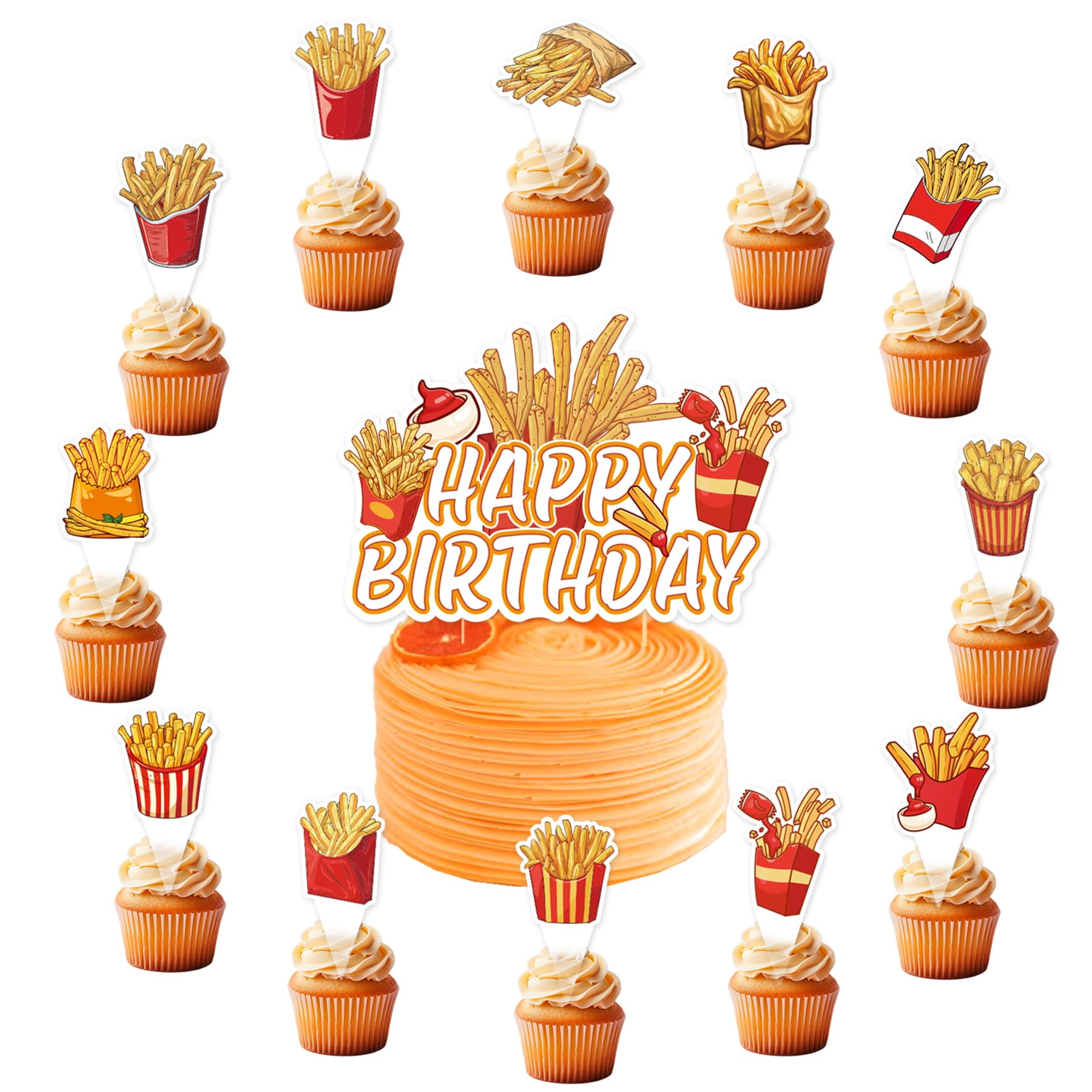 25 Pcs FrenchITSC Fries Birthday Cake Topper and Cupcake Topper Set ...