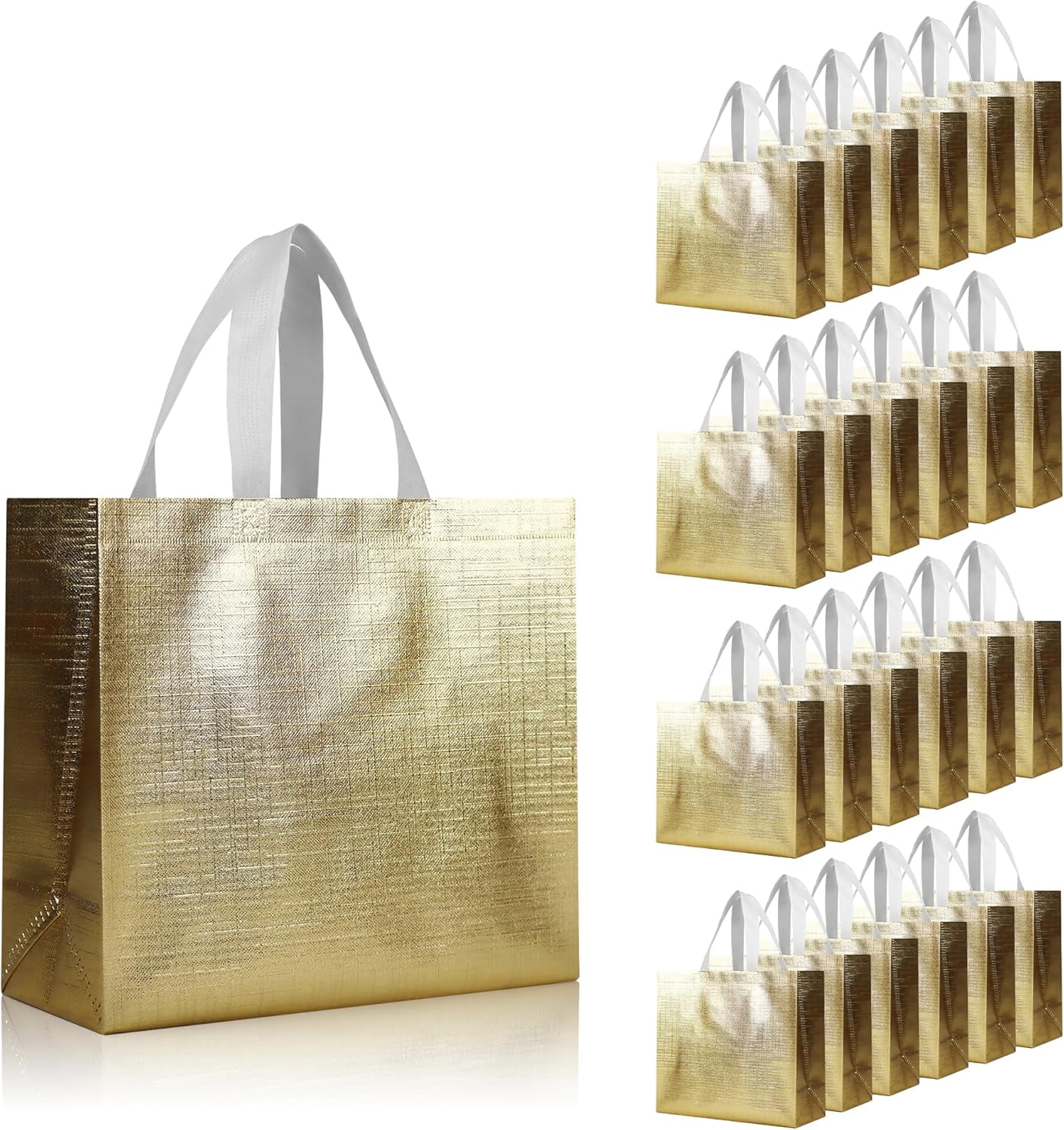 25 Pcs Gold Reusable Gift Bags with Metallic Design, Non-woven Bag Bulk ...