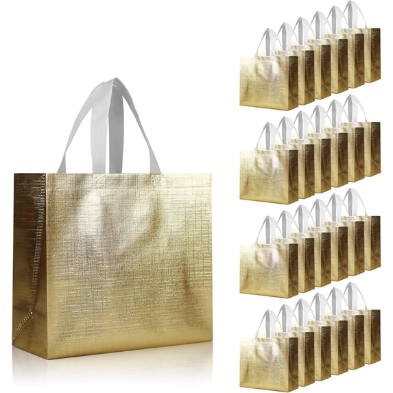 25 Pcs Gold Reusable Gift Bags with Metallic Design, Non-woven Bag Bulk ...