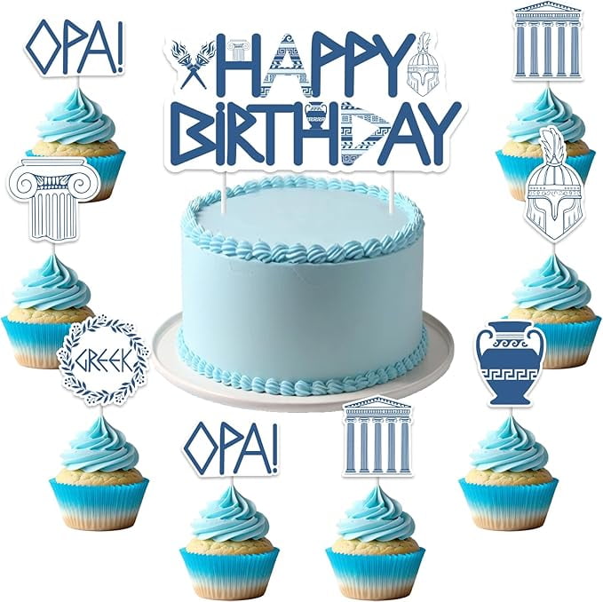 25 Pcs Greek Mythology Happy Birthday Cake & Cupcake Topper Set, Toga ...