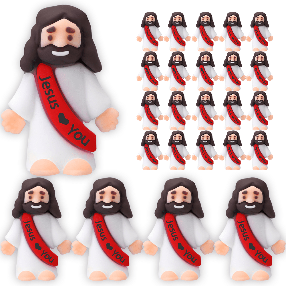 25 Pcs Little Jesus Figures Original Design Jesus Love You Mini Rubber ...