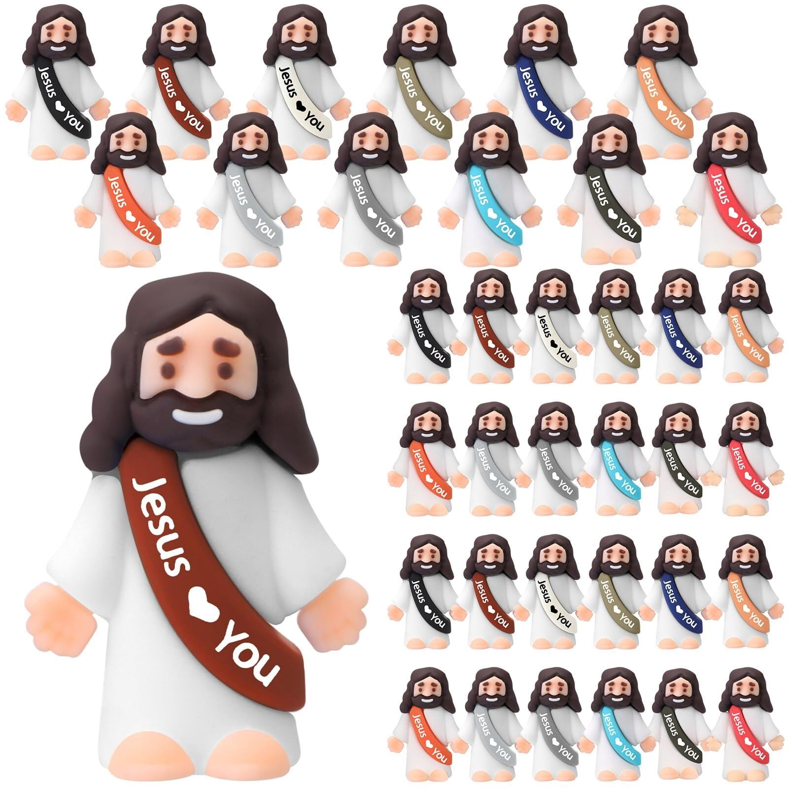 25 Pcs Little Jesus Figures Original Design Jesus Love You Mini Rubber ...