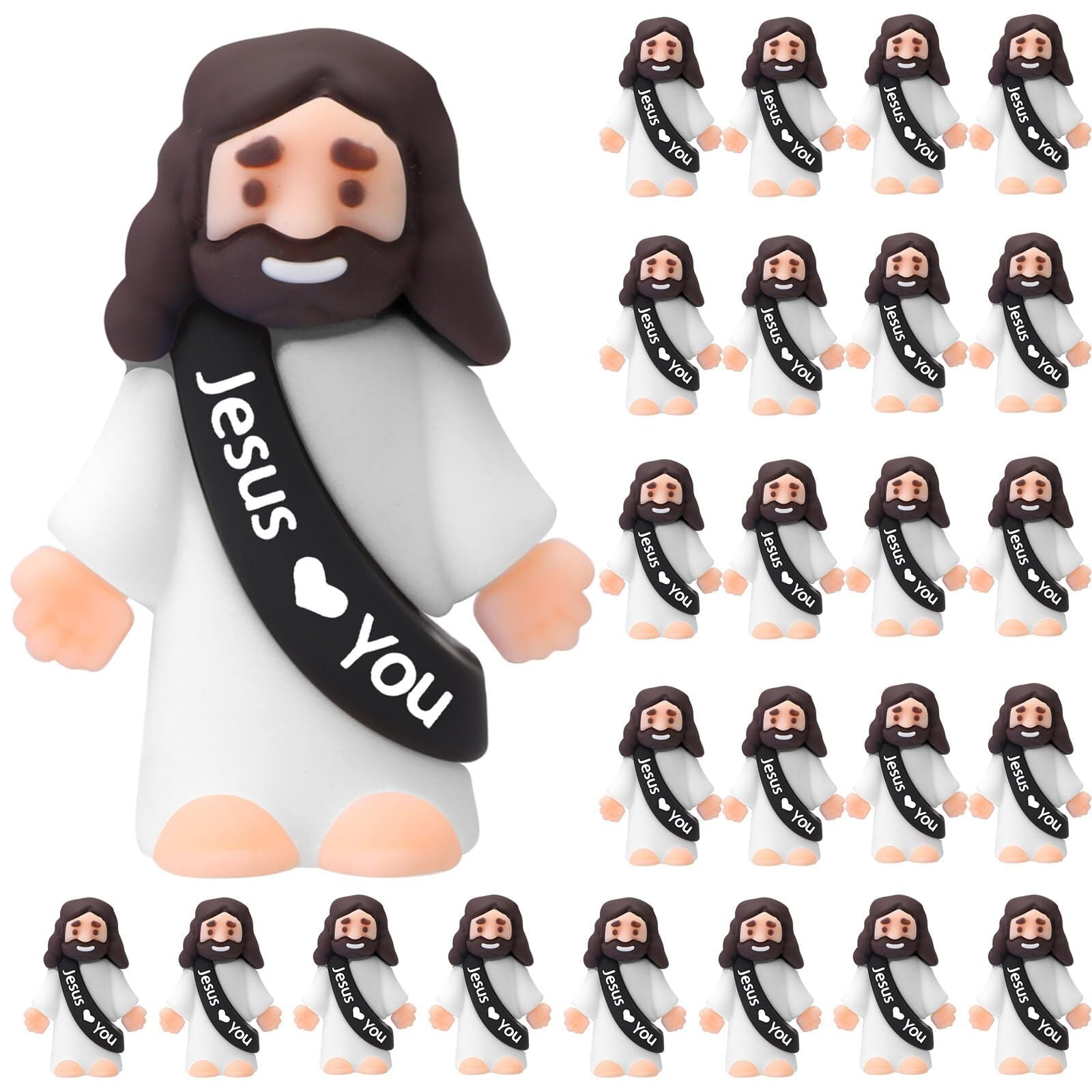 25 Pcs Little Jesus Figures Original Design Jesus Love You Mini Rubber ...