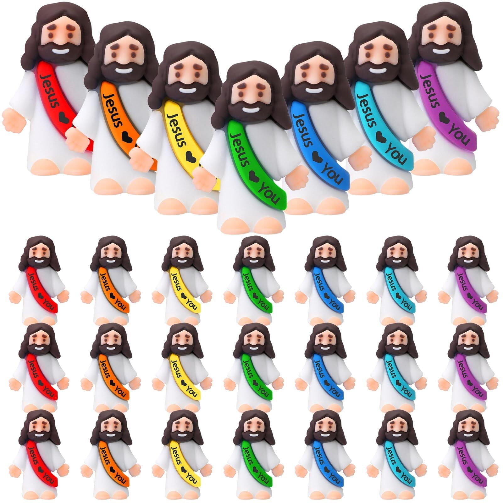 25 Pcs Little Jesus Figures Original Design Jesus Love You Mini Rubber ...
