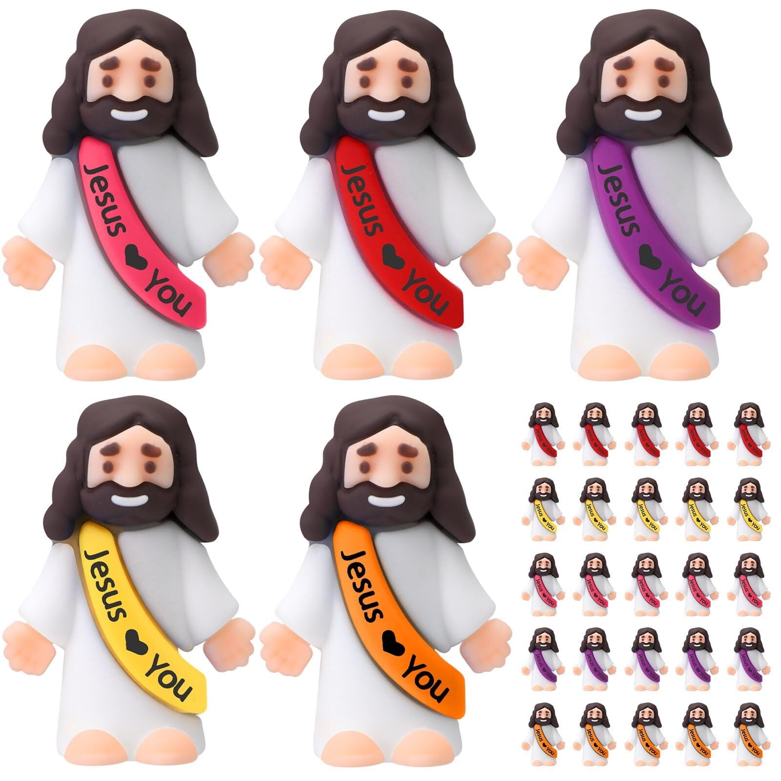 25 Pcs Little Jesus Figures Original Design Jesus Love You Mini Rubber ...