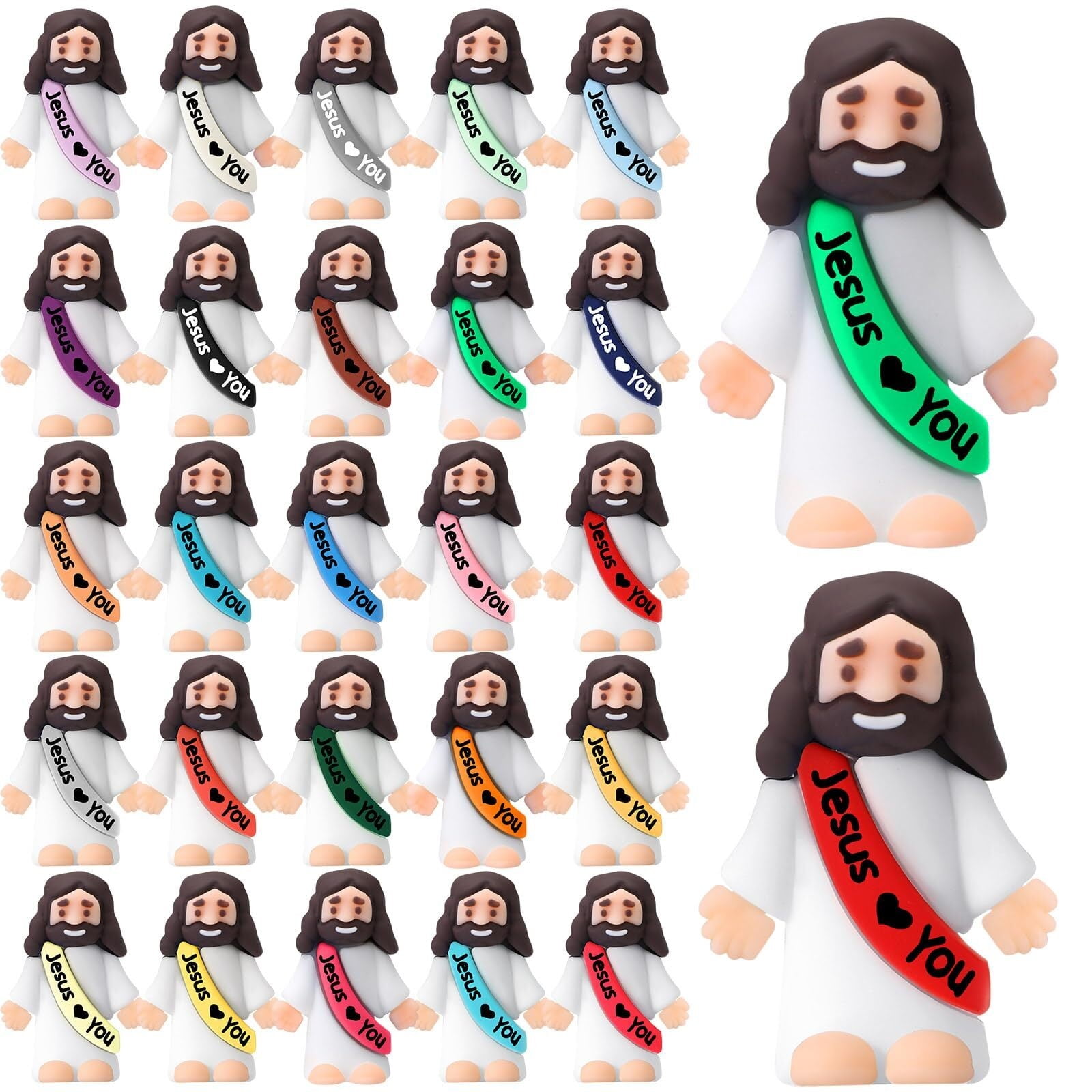 25 Pcs Little Jesus Figures Original Design Jesus Love You Mini Rubber ...