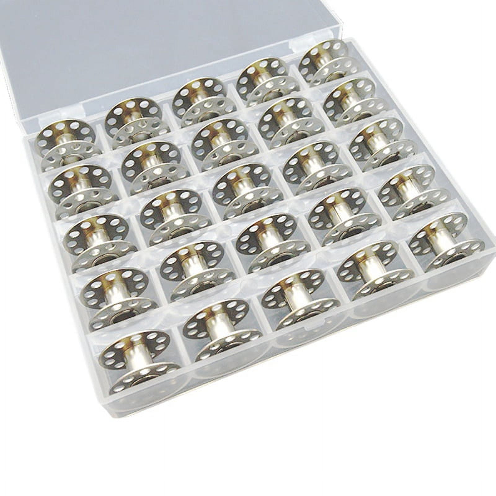 25 Pcs Metal Bobbins for Sewing Machine with Storage Box Metal Silver ...
