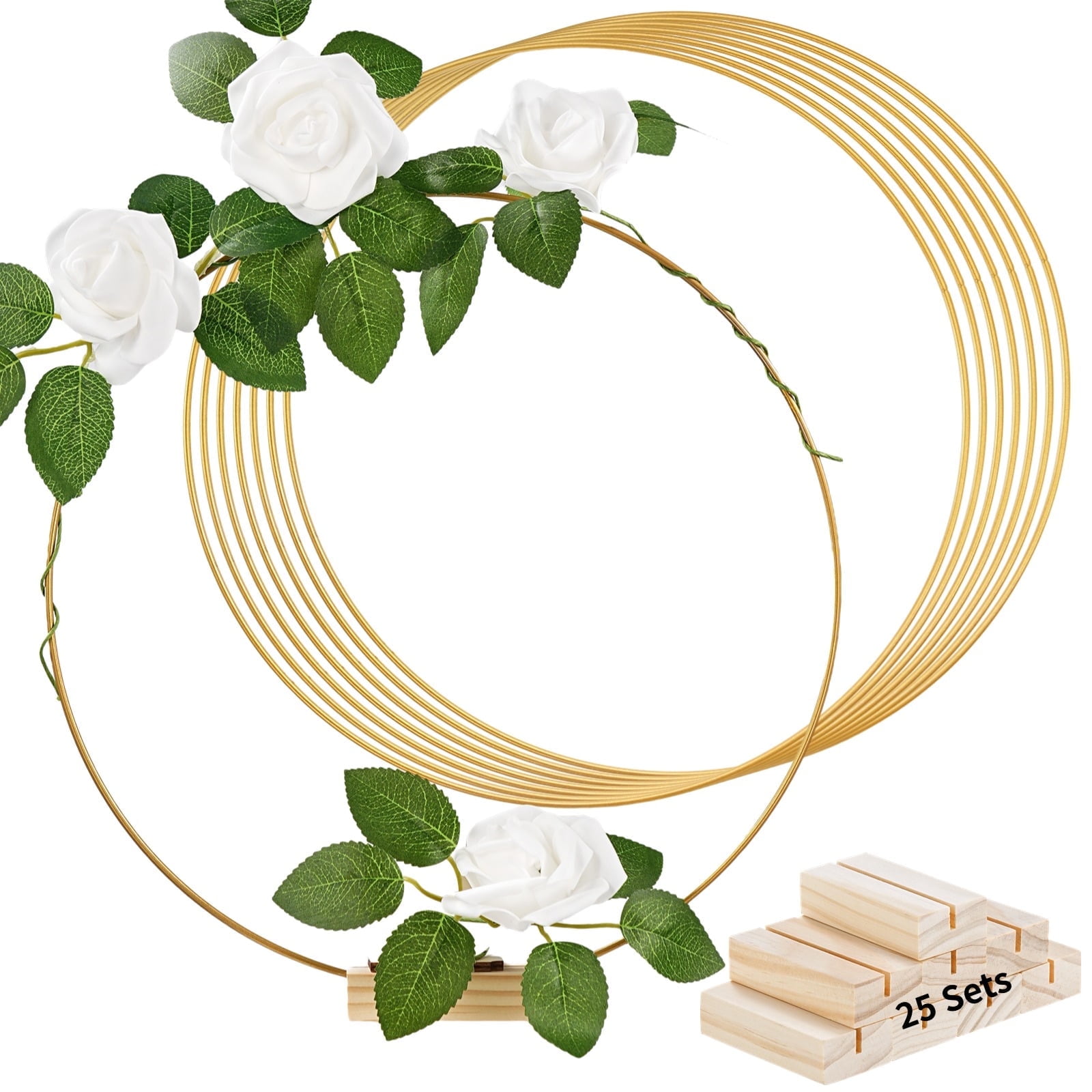 25 Pcs Metal Floral Hoops, Table Circle Centerpieces with Stands, Gold ...