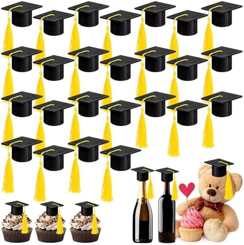 25 Pcs Mini Graduation Caps with Tassel, Graduation Cap Wine Bottle ...