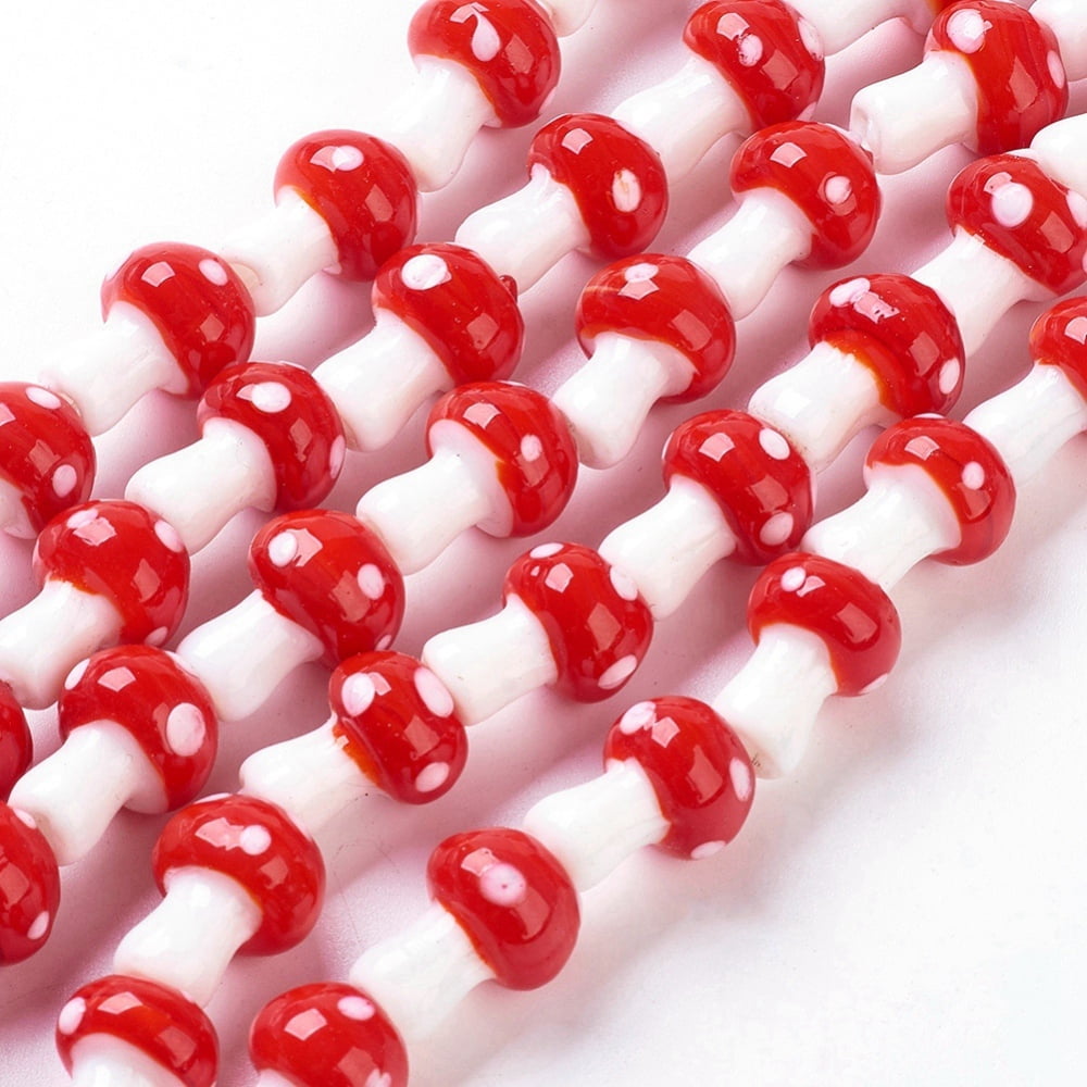 25 Pcs Mushroom Bead Strands Handmade Lampwork Beads Spacer Mushroom ...