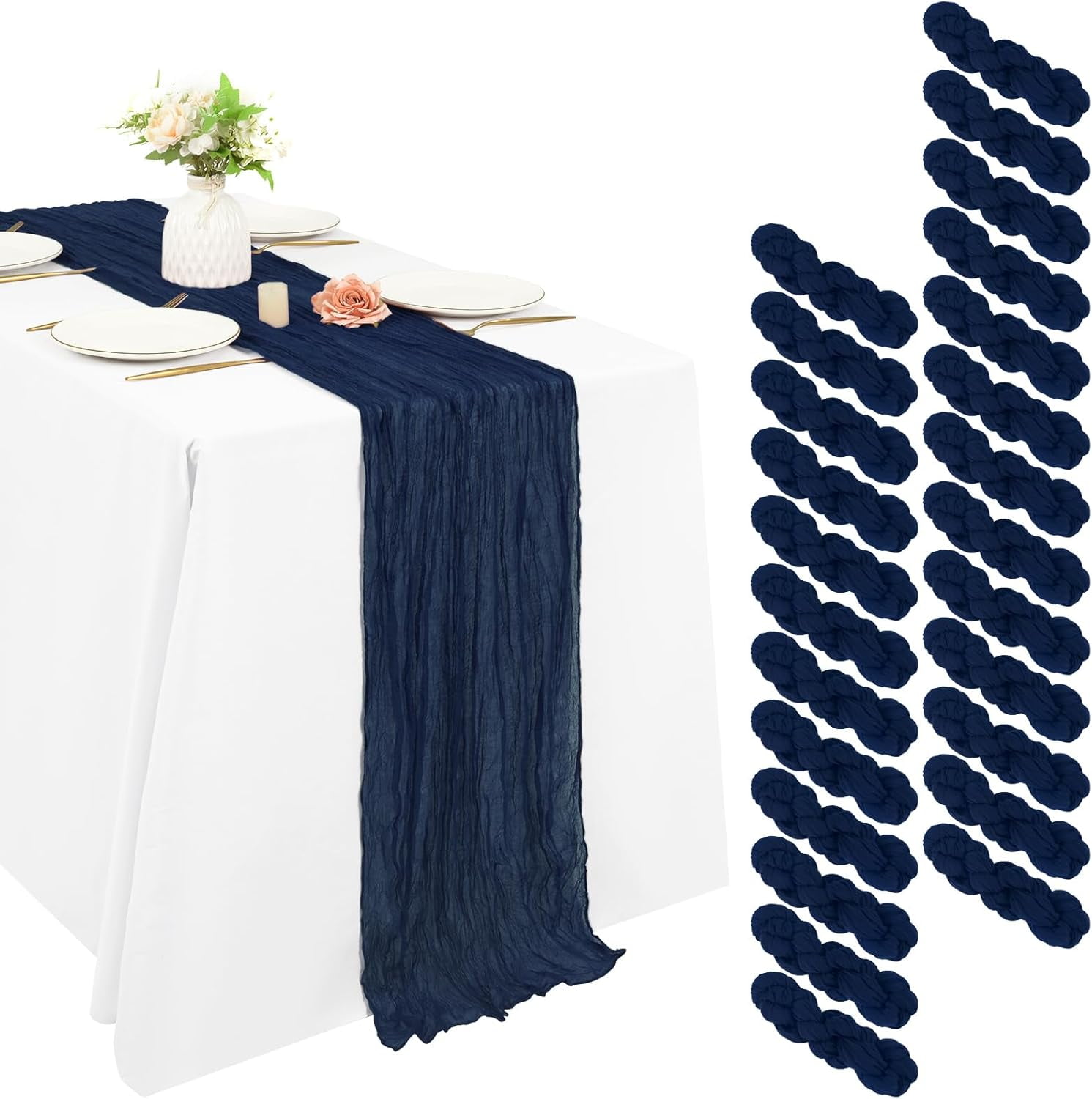 25 Pcs Navy Blue Cheesecloth Table Runner 13FT, Rustic Sheer Cheese ...